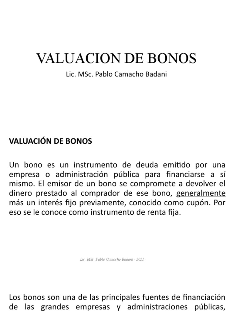 Valuacion de Bonos | PDF | Duración del bono | Renta Fija