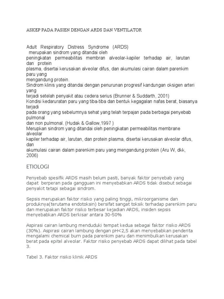 Askep Pada Pasien Dengan Ards Dan Ventilator | PDF | Pengembangan Diri | Kesehatan Holistik
