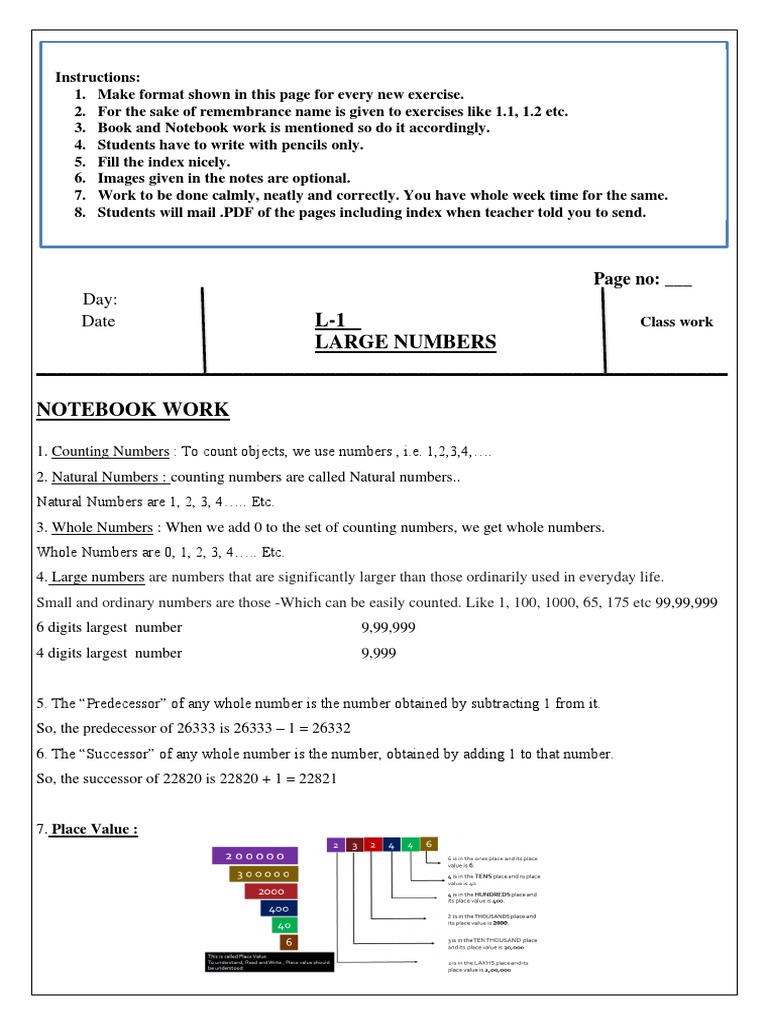 Class-4 Handouts of Unit-1 | PDF | Natural Number | Numbers