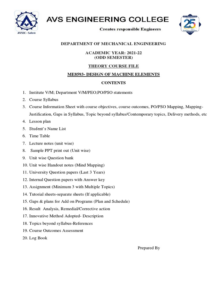 Theory Course File Content - Format | PDF