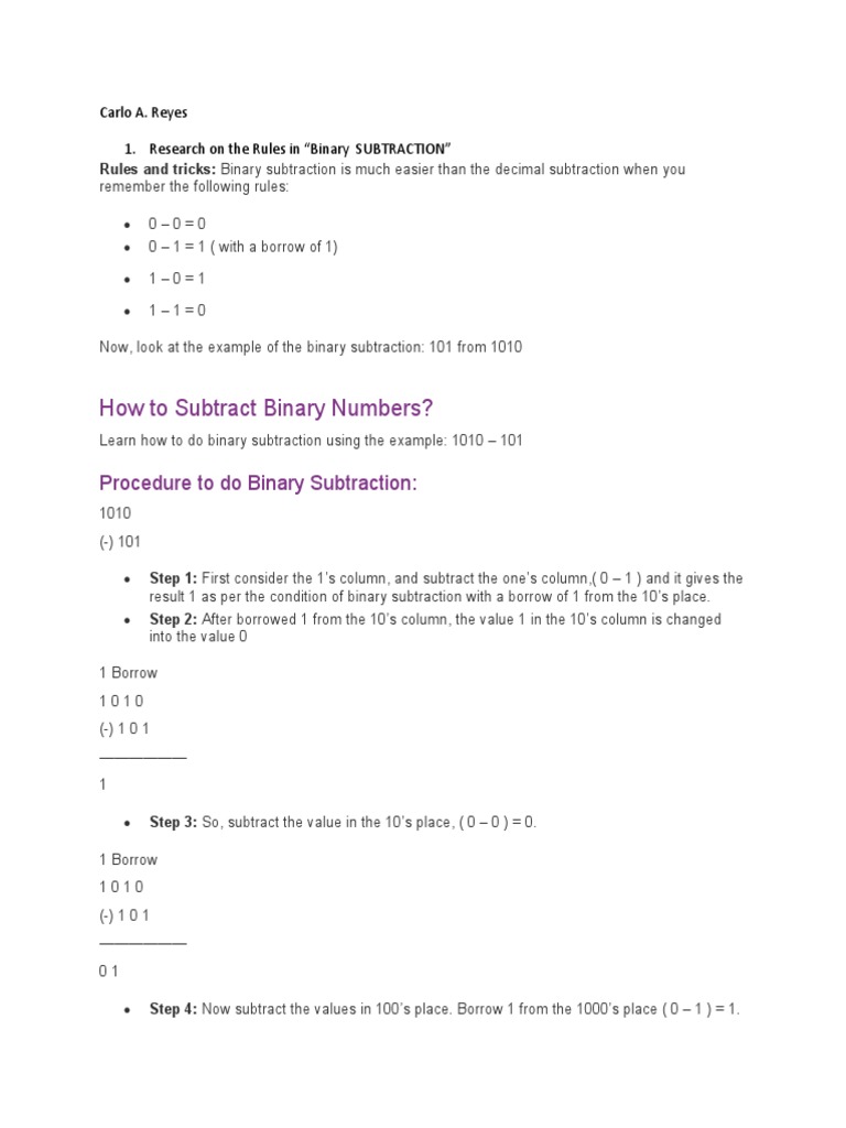 How To Subtract Binary Numbers? | PDF | Subtraction | Computer Science