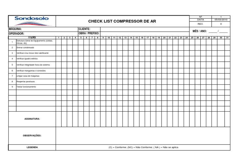 Check List Mensal - Compressor de Ar | PDF