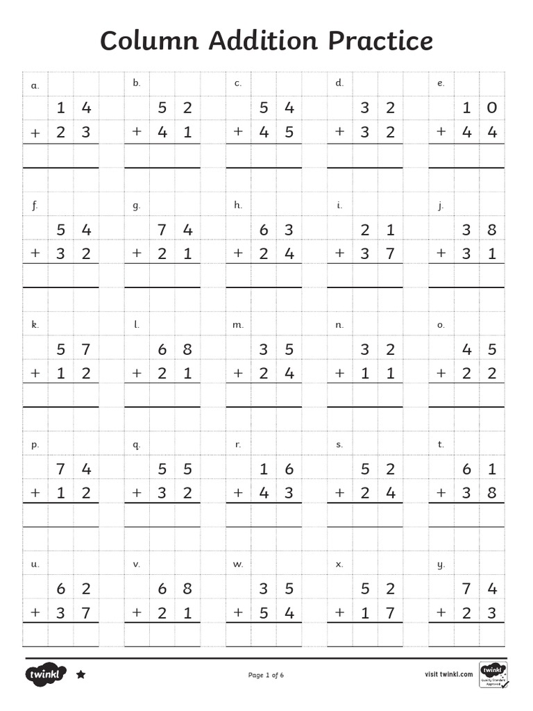 Column Addition Practice Worksheets | PDF