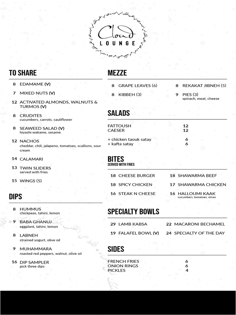 Cloud Food and Bar Menu 02-23-22 | PDF | Food Ingredients | Drink