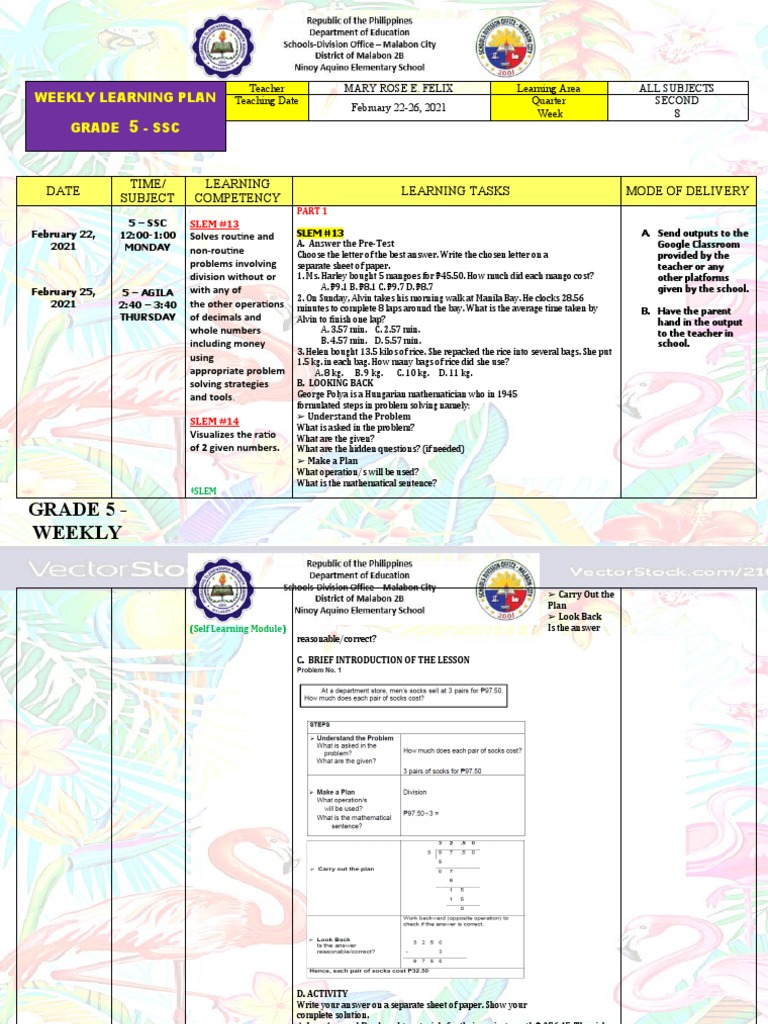 Grade 5 Weekly Learning Plan | PDF | Ratio | Educational Technology