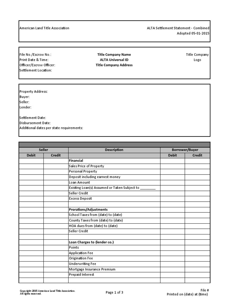 Land Settlement Statement Form | PDF | Title Insurance | Mortgage Loan