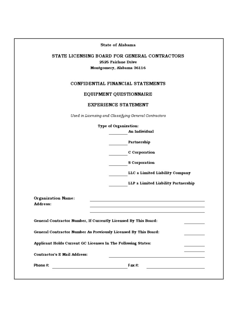 Contractor Financial Statement Form | PDF | Audit | Accounting