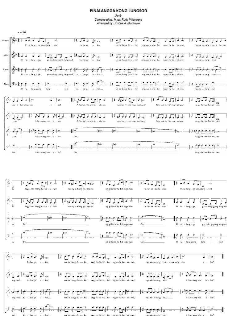 Pinalangga Kong Lungsod: Composed By: Msgr. Rudy Villanueva Arranged By ...
