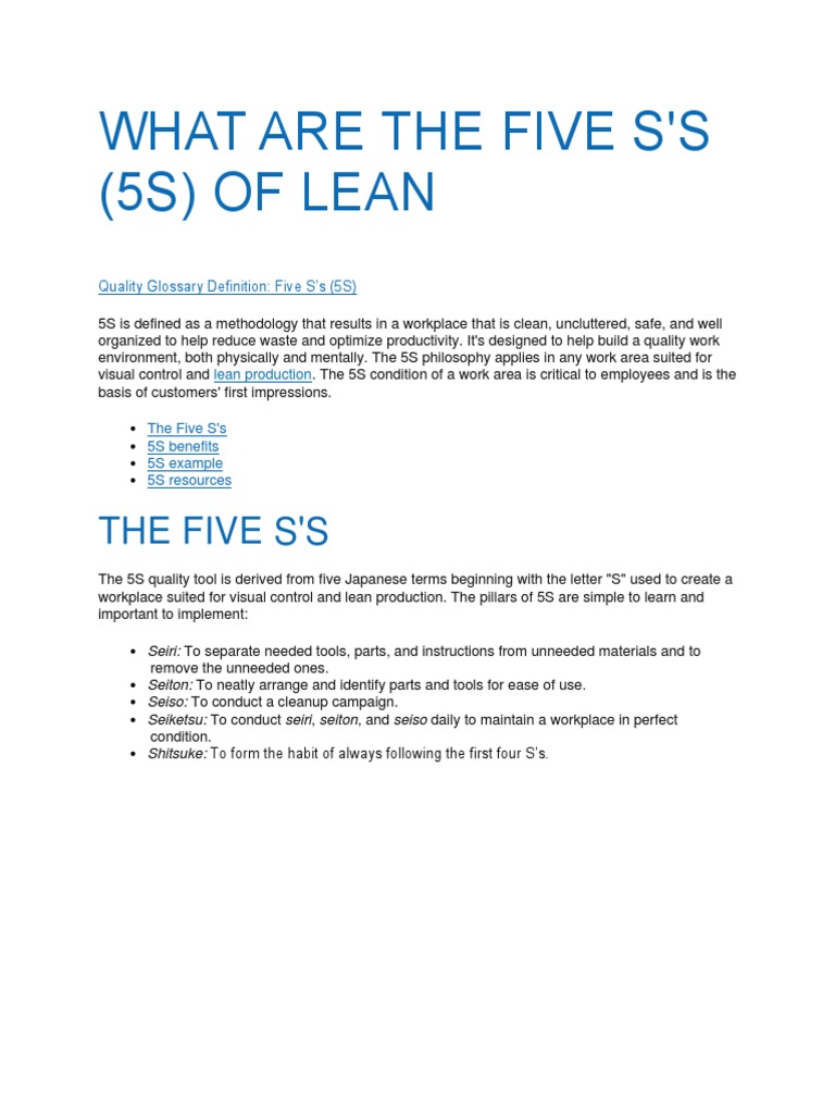 Asq What Are The Five S | PDF | Lean Manufacturing | Business
