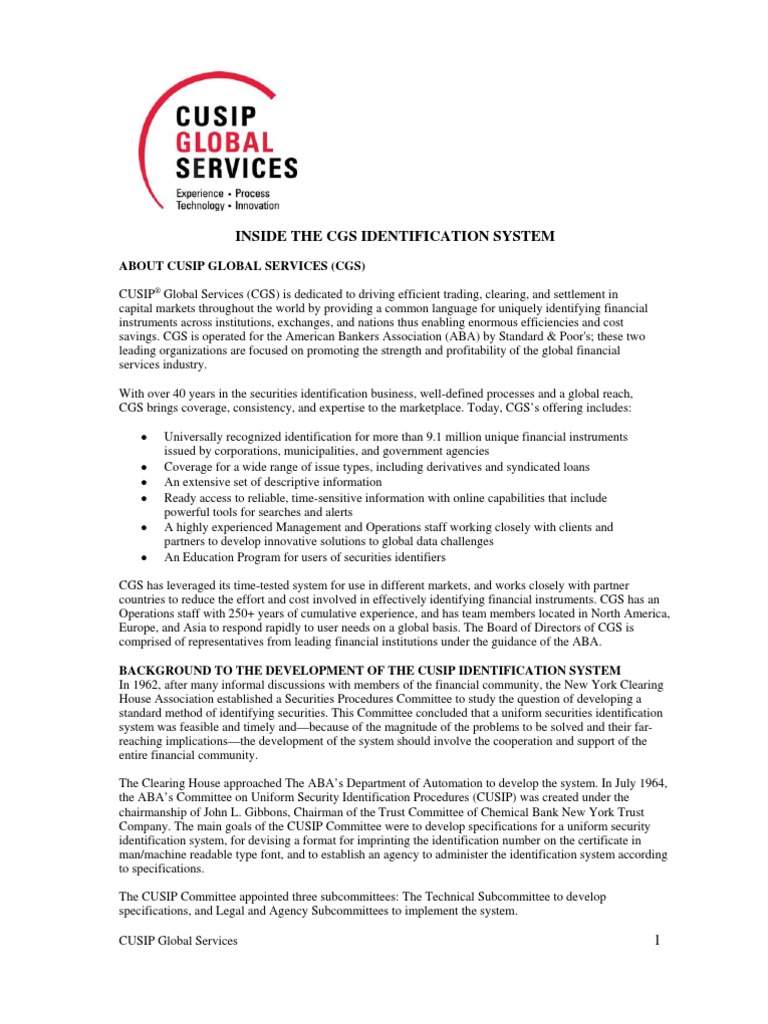 Cusip Global Services Cgs | PDF | Cusip | Securities (Finance)