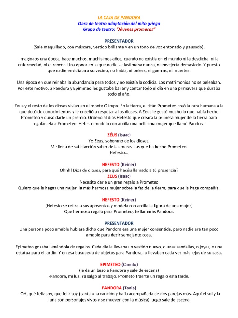 Obra de Teatro Caja de Pandora | PDF