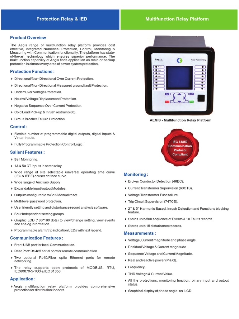 Multifunction Relay Platform Protection Relay & IED: Product Overview ...