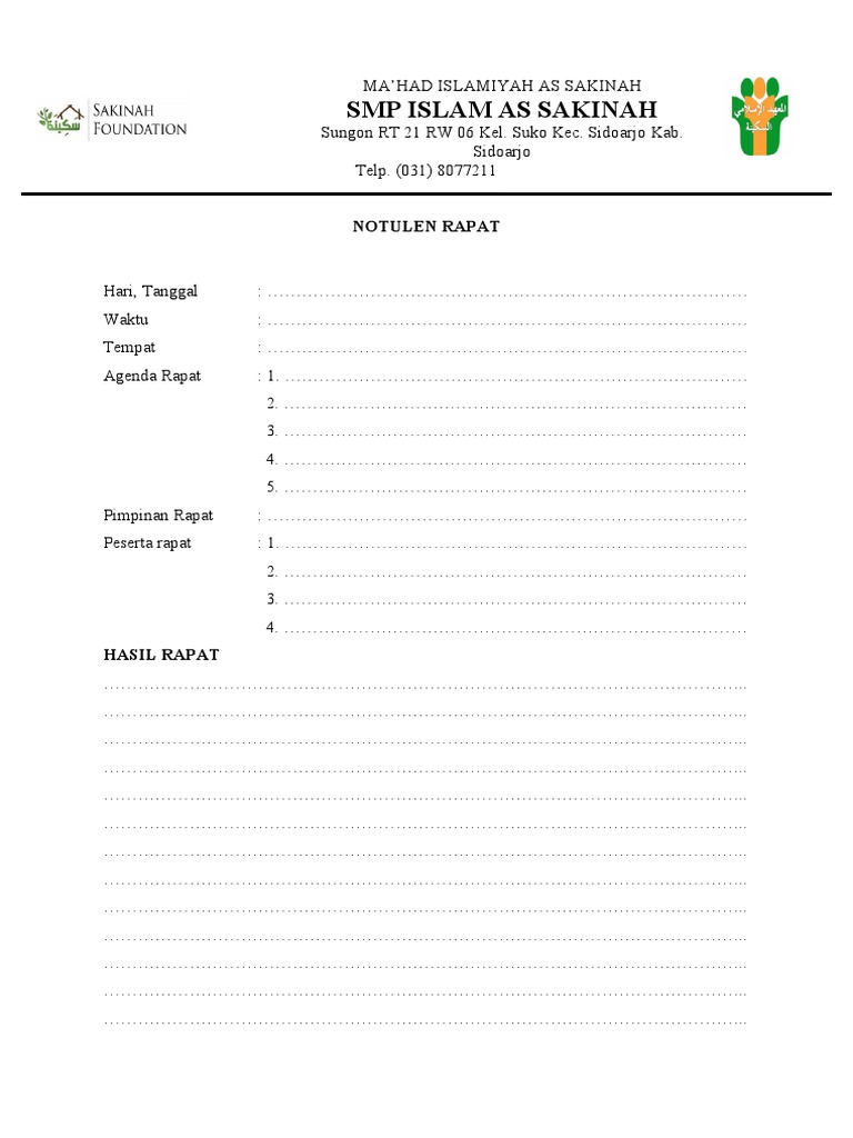 Format Notulen Dan Daftar Hadir Rapat | PDF