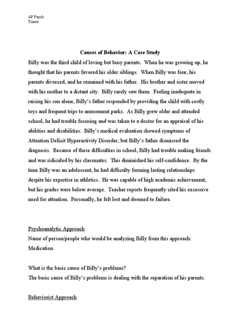 Causes of Behavior: A Case Study: AP Psych Tusow | PDF | Attention ...
