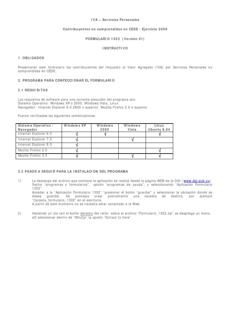 Instructivo Formulario 1302 V01 | PDF | explorador de Internet | Point and Click
