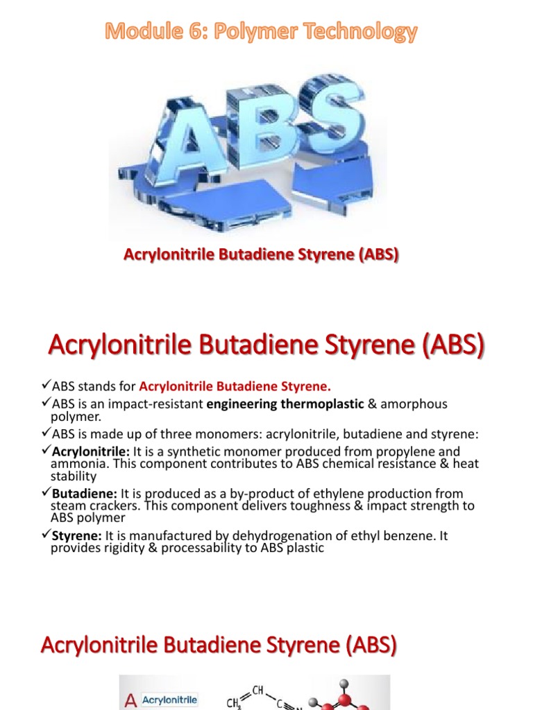 Acrylonitrile Butadiene Styrene (ABS) | PDF | Polystyrene | Thermoplastic