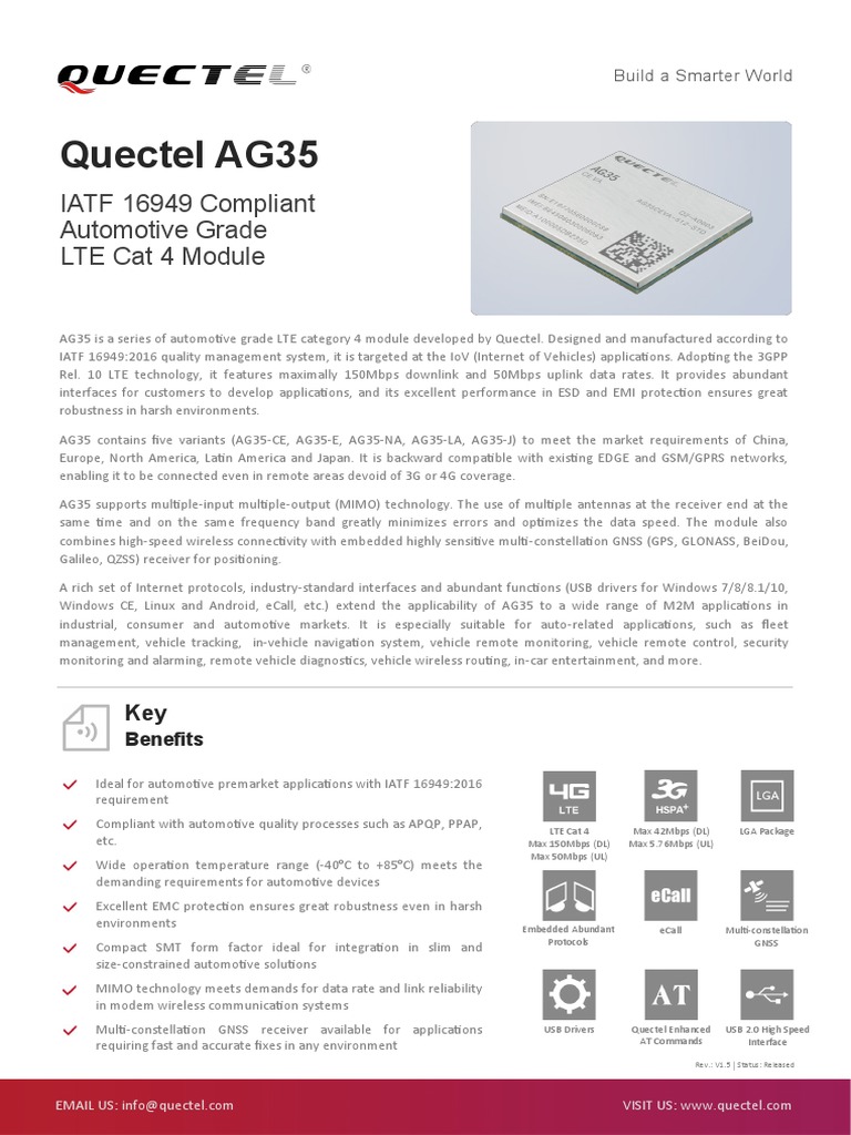 Quectel AG35: IATF 16949 Compliant Automotive Grade LTE Cat 4 Module | PDF | Computer ...