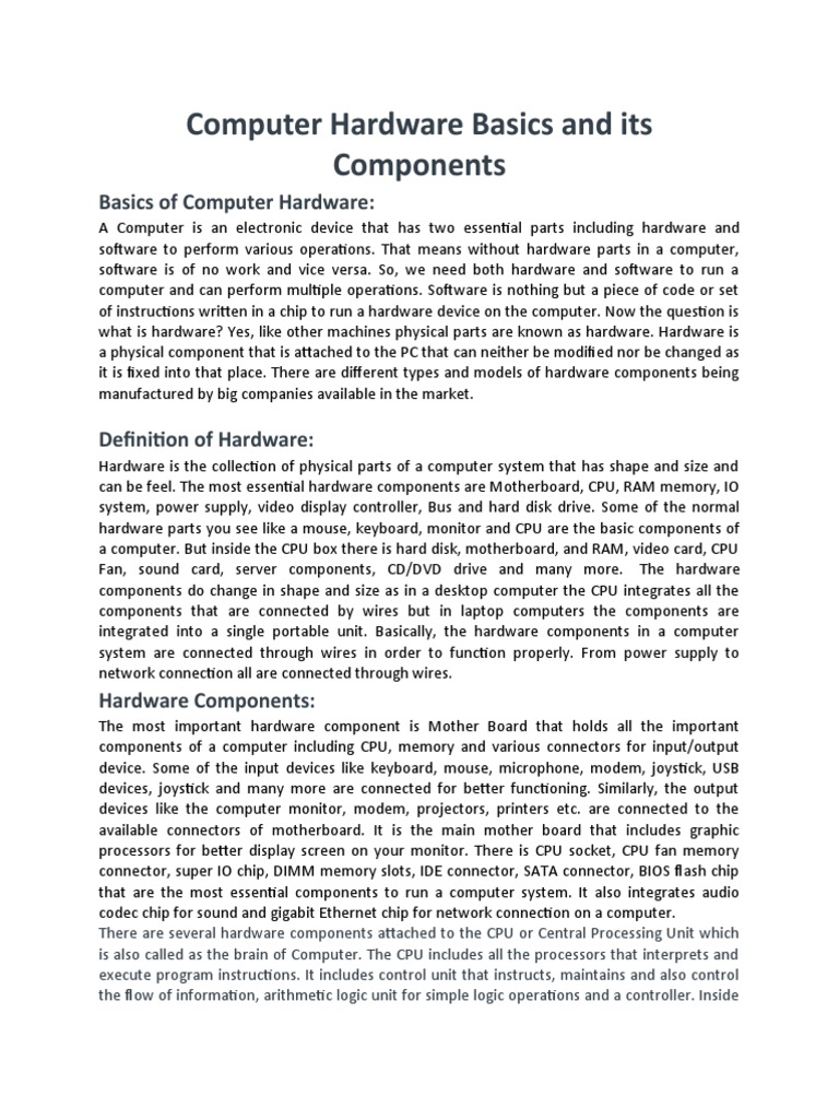 An In-Depth Look at Computer Hardware Basics and Components | PDF | Computer Hardware | Computer ...