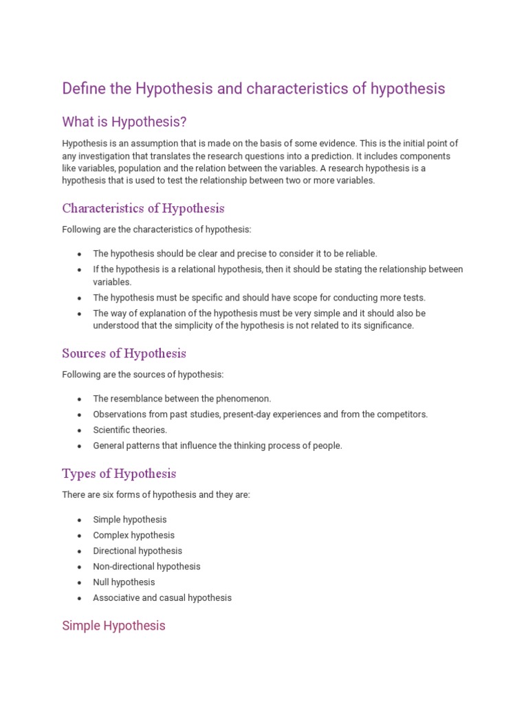 Define The Hypothesis and Characteristics of Hypothesis | PDF ...
