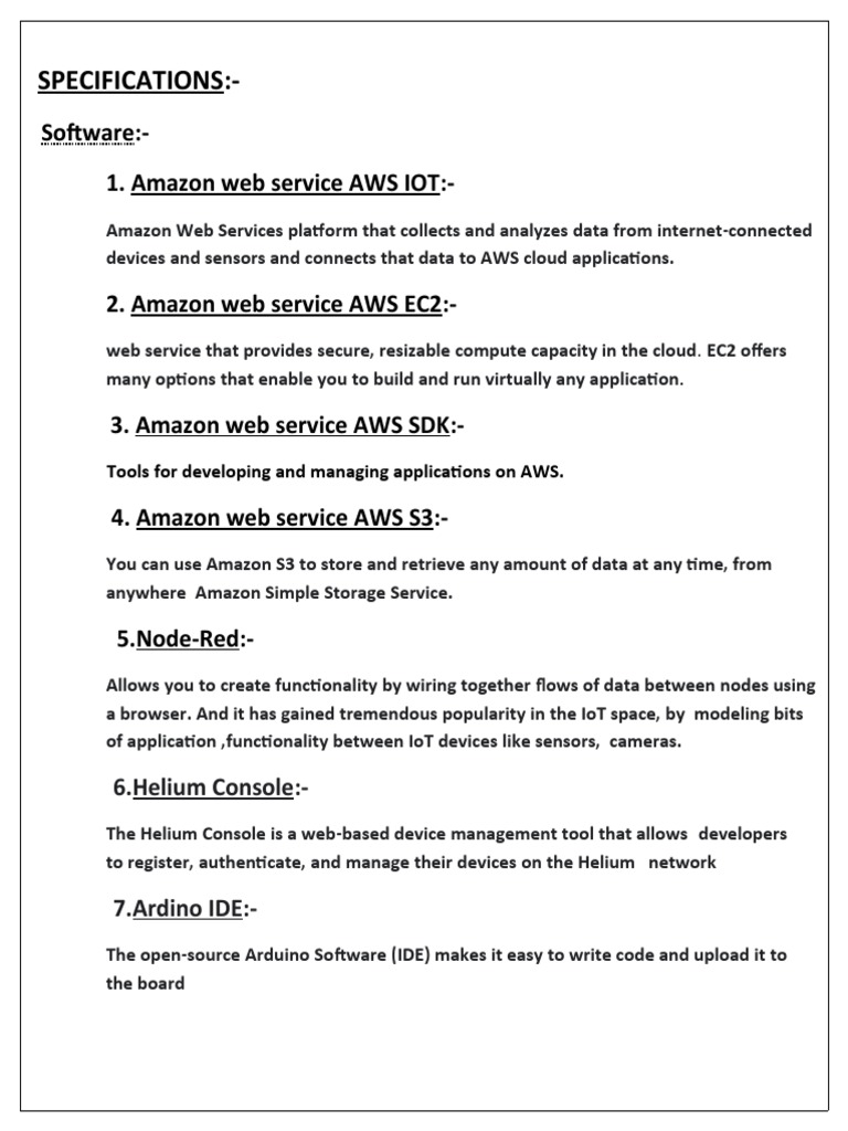 Specifications:-: Software:-1. Amazon Web Service AWS IOT | PDF ...