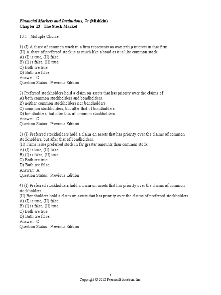 Chapter 13 The Stock Market: Financial Markets and Institutions, 7e ...