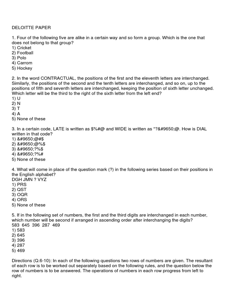 Deloitte Placement Paper and Solution | PDF | Mathematics | Arithmetic