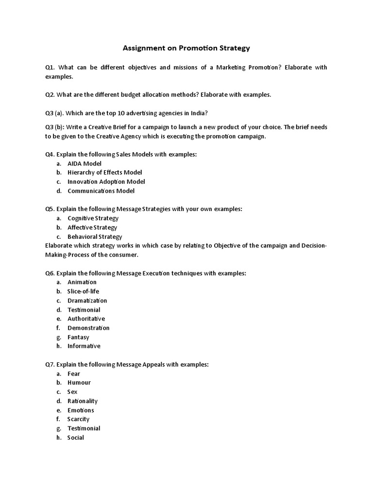 Assignment For Session 10-11 - Promotion Strategy | PDF | Advertising ...