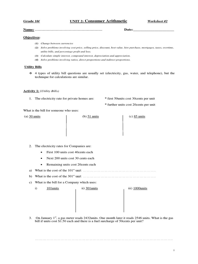 WS - Consumer Arithmetic PDF | PDF | Interest | Taxes