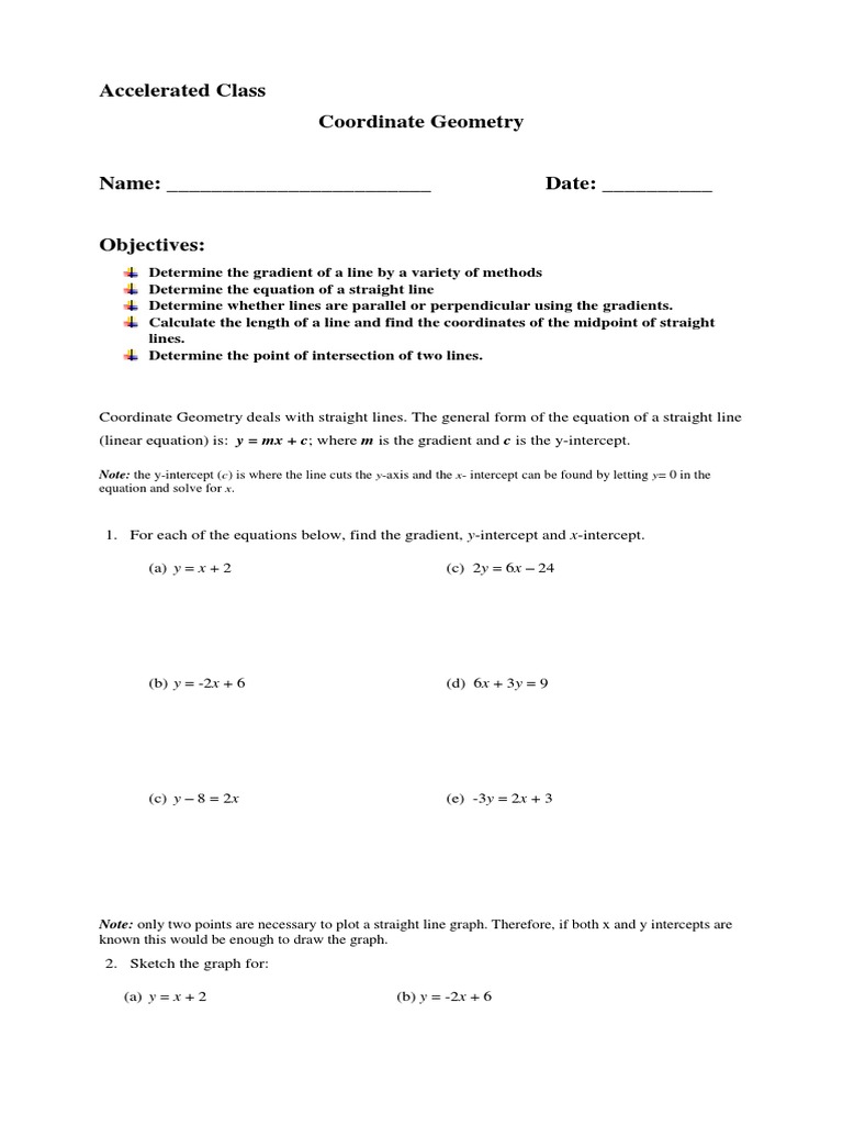 Coordinate Geometry Worksheet | PDF | Line (Geometry) | Slope