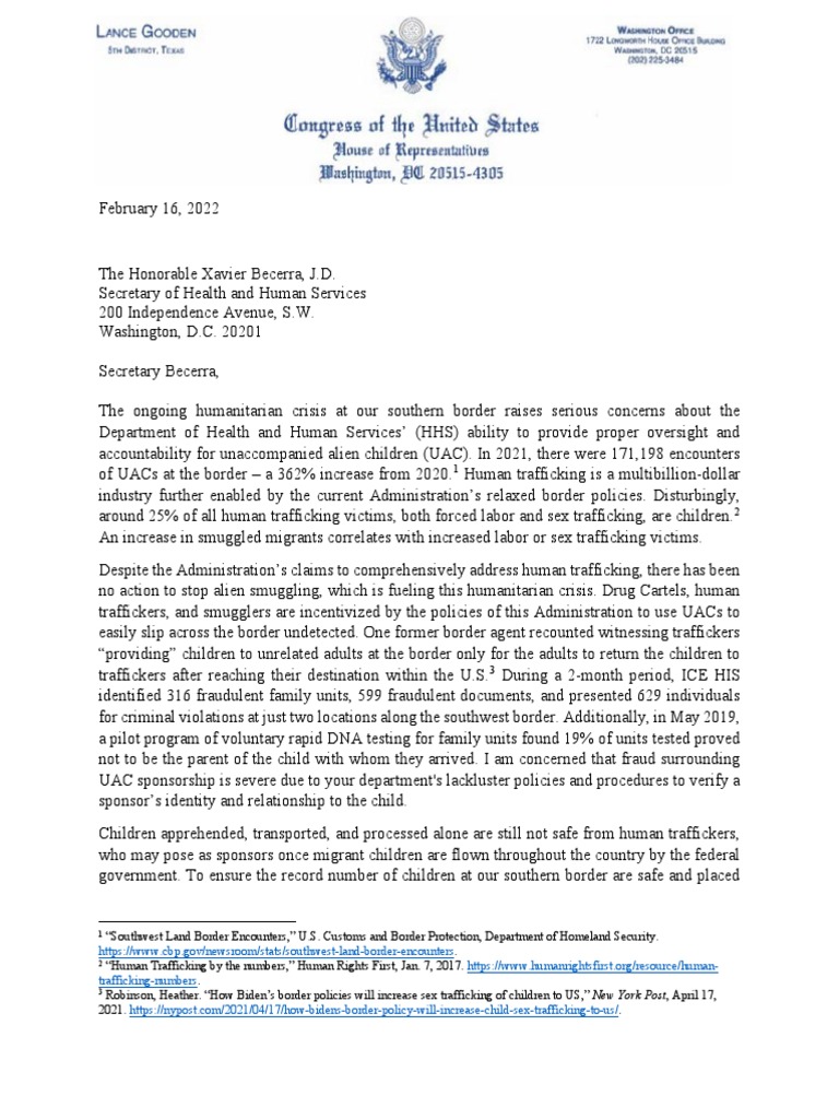 (DAILY CALLER OBTAINED) -- Rep. Gooden Letter to HHS Sec. Becerra - 2. ...