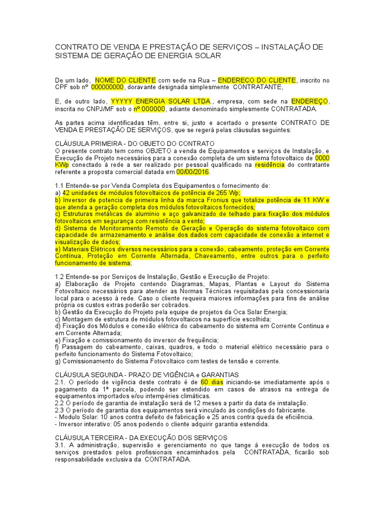 Modelo de Contrato Fotovoltaíco | PDF | Fotovoltaica | Engenharia Elétrica