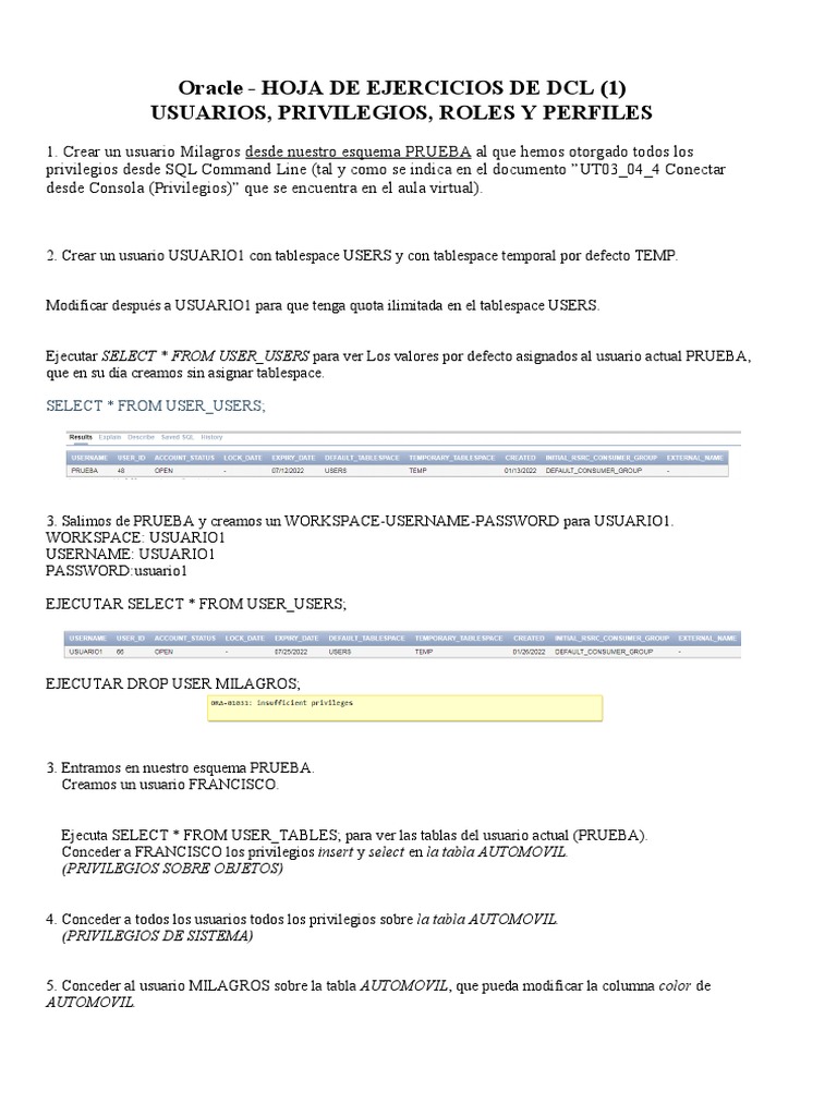 Ejercicios DCL | PDF | SQL | Informática