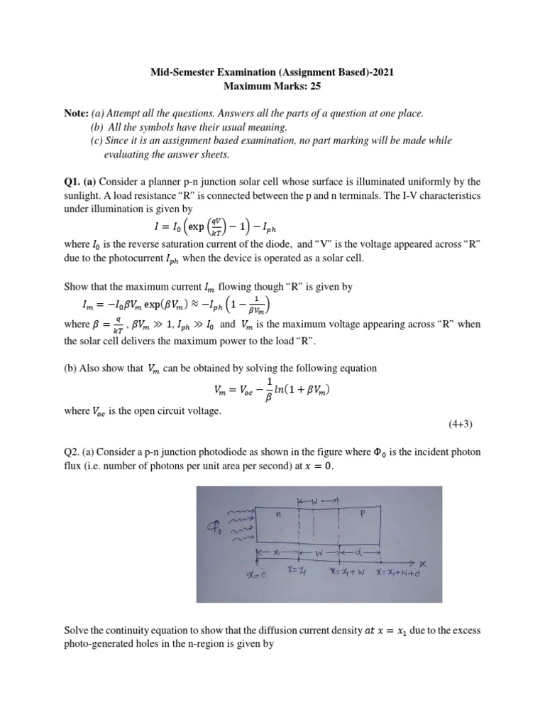 Mid Sem Paper 2021 | PDF | P–N Junction | Materials Science