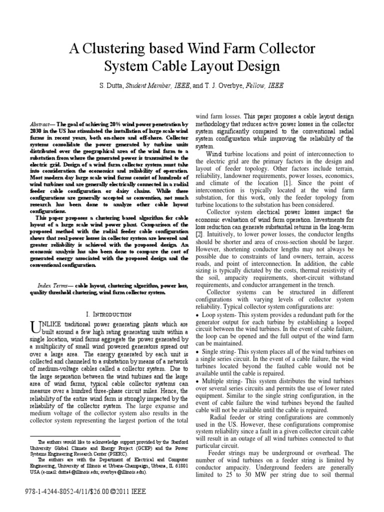 A Clustering Based Wind Farm Collector System Cable Layout Design | PDF ...