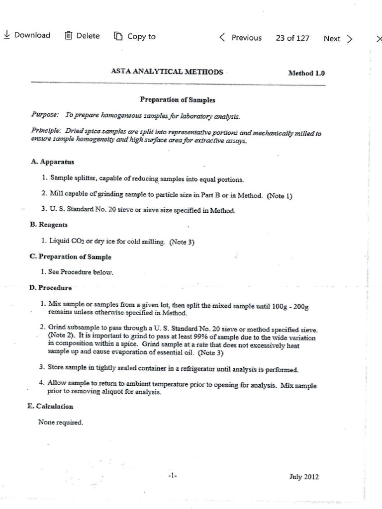 Preparación de Muestas - ASTA Method 1.0 | PDF