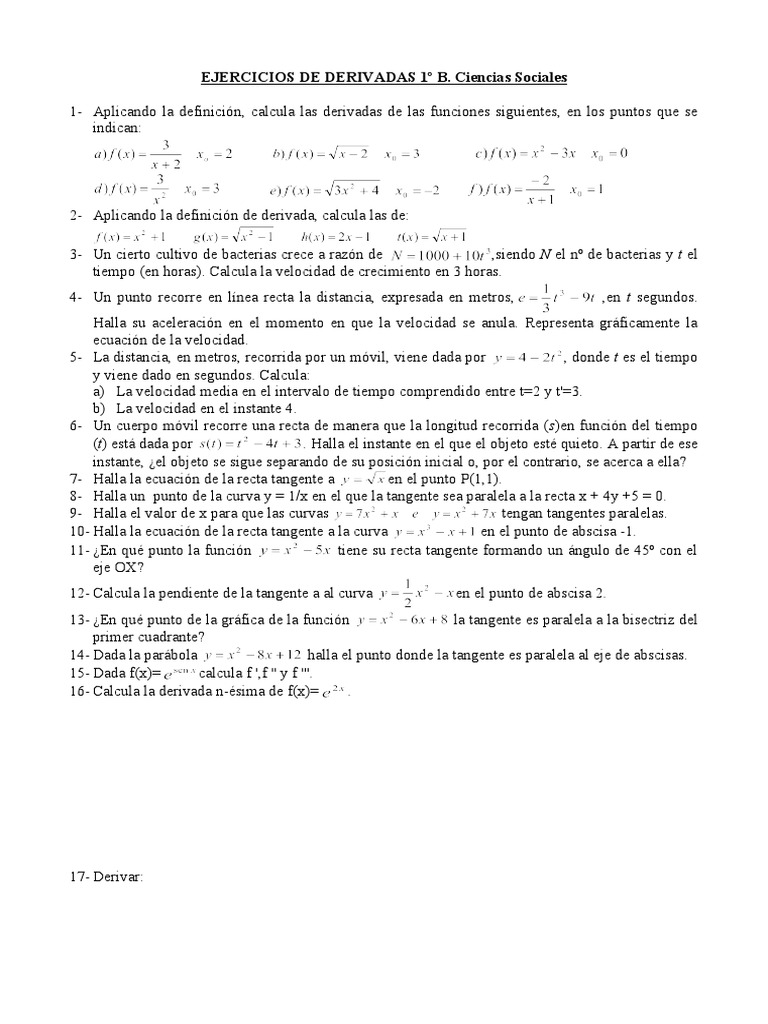 Ejercicios de Derivadas | PDF | Velocidad | Derivado