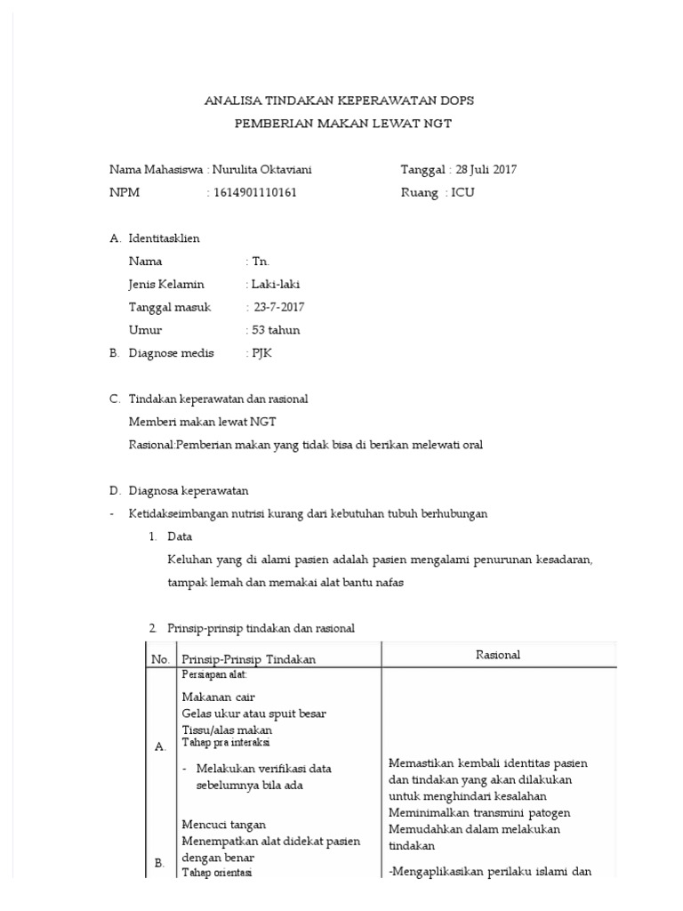 PDF Dops Pemberian Nutrisi NGT | PDF