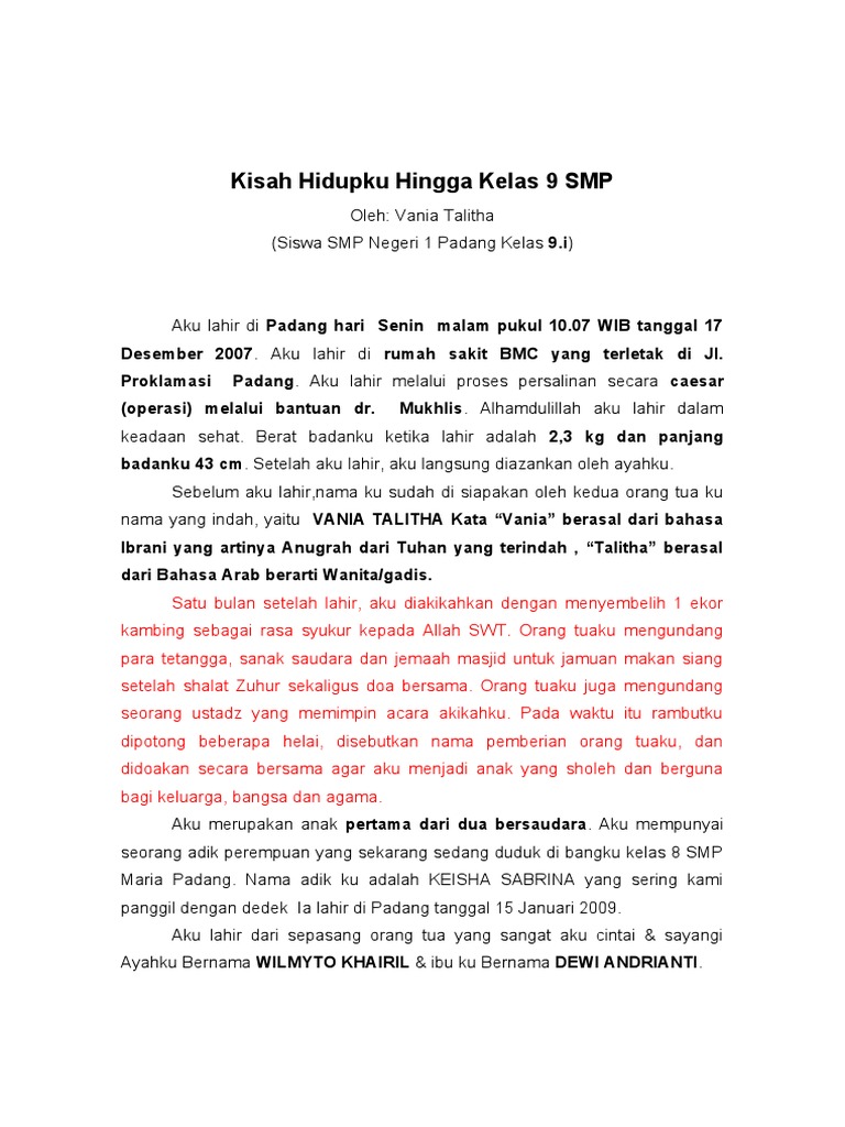 AUTOBIOGRAFI VANIA TALITHA KELAS 9i | PDF | Kesehatan Holistik | Agama & Spiritualitas