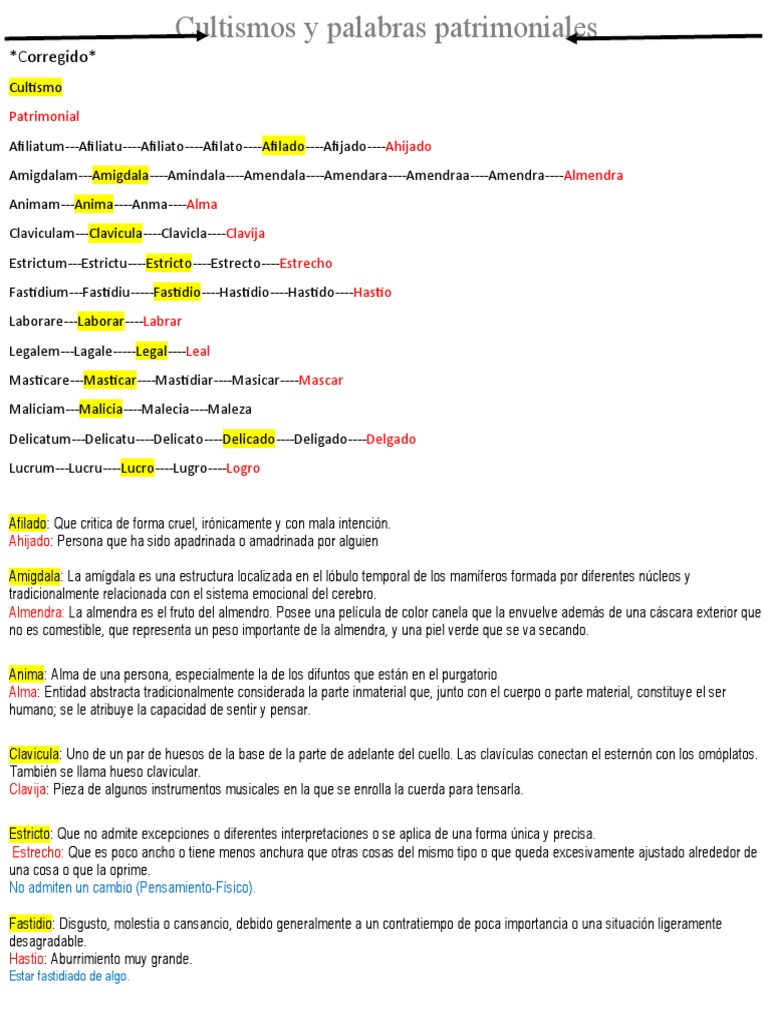 Cultismos y Palabras Patrimoniales | PDF