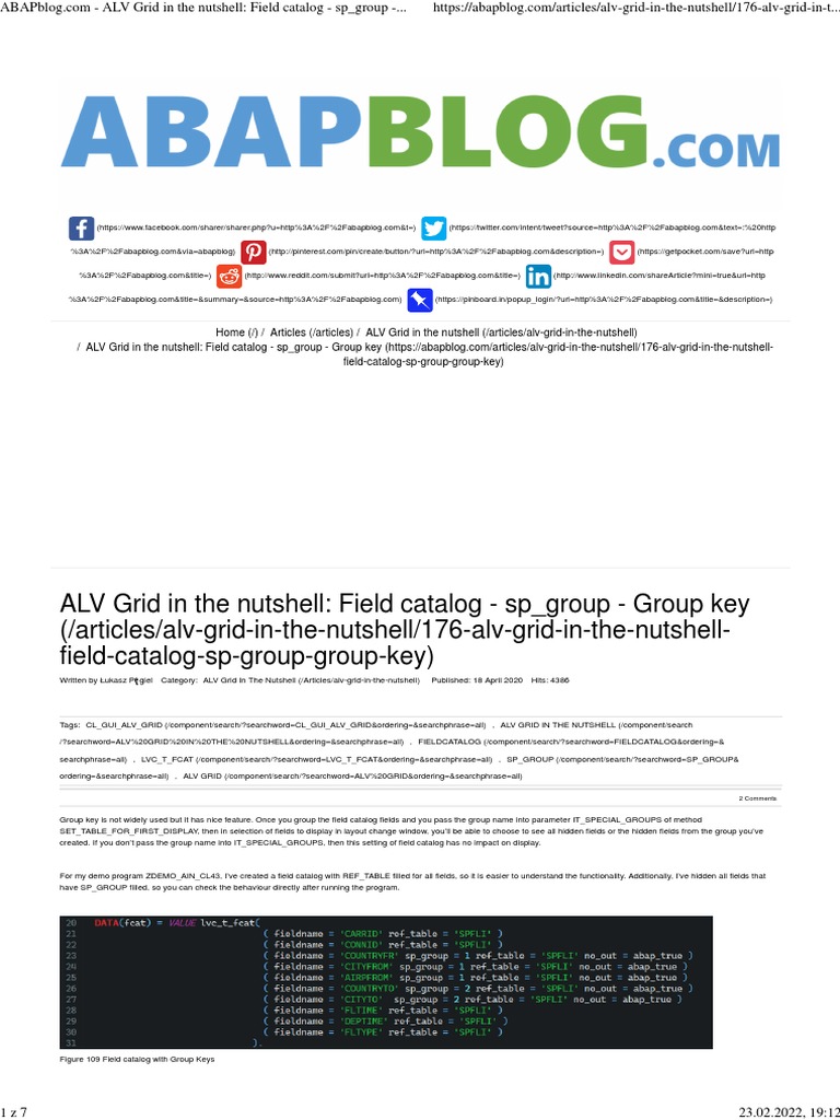 ALV Grid in The Nutshell Field Catalog - SP - Group - Group Key | PDF ...