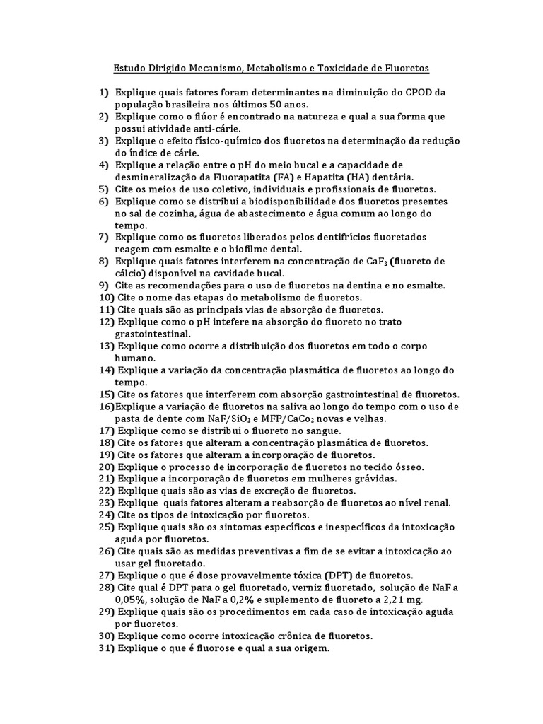 Mecanismos e Efeitos dos Fluoretos | PDF | Medicina Clínica | Ciências ...