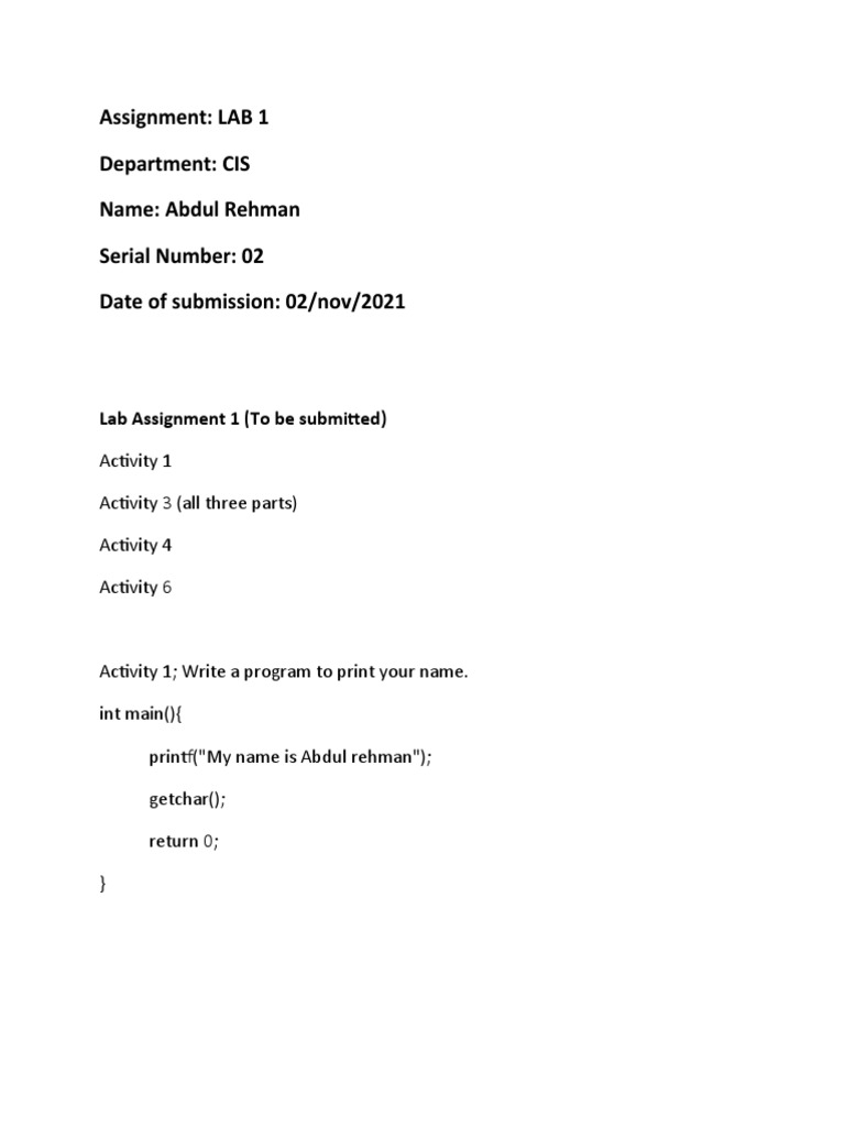 CIS - Lab 1 Assignment | PDF | Computer Programming | Software