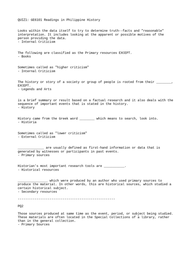 GE6101 Readings in Philippine History | PDF | Primary Sources | Corazon Aquino