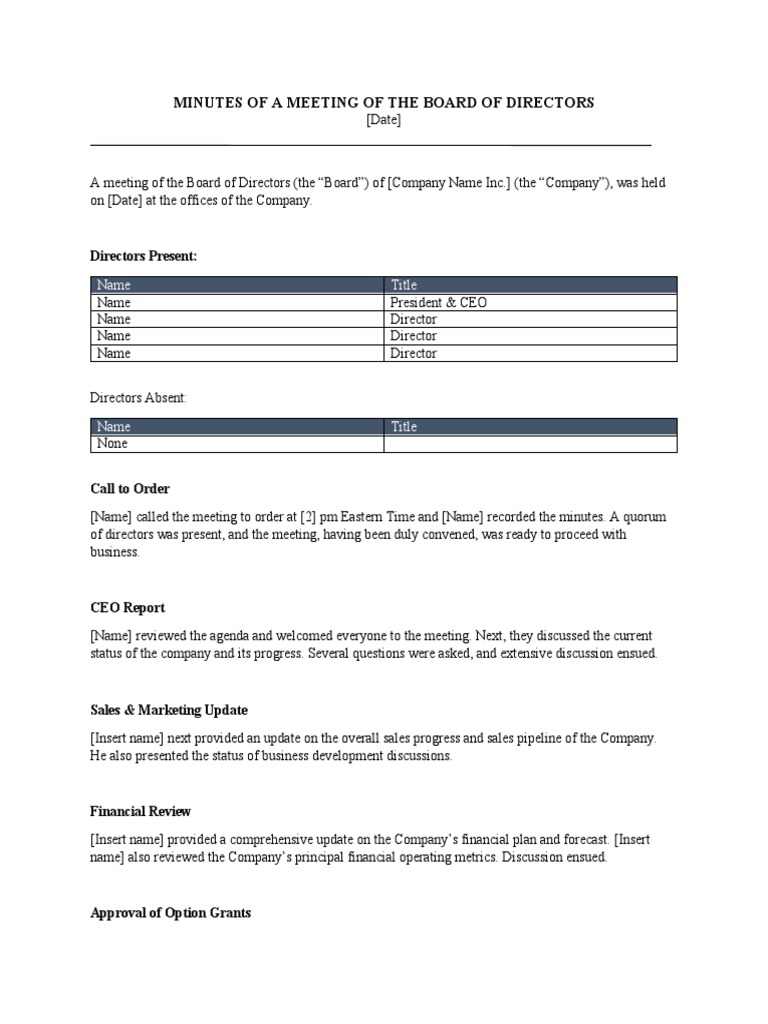 Board Meeting Minutes Template | PDF | Government