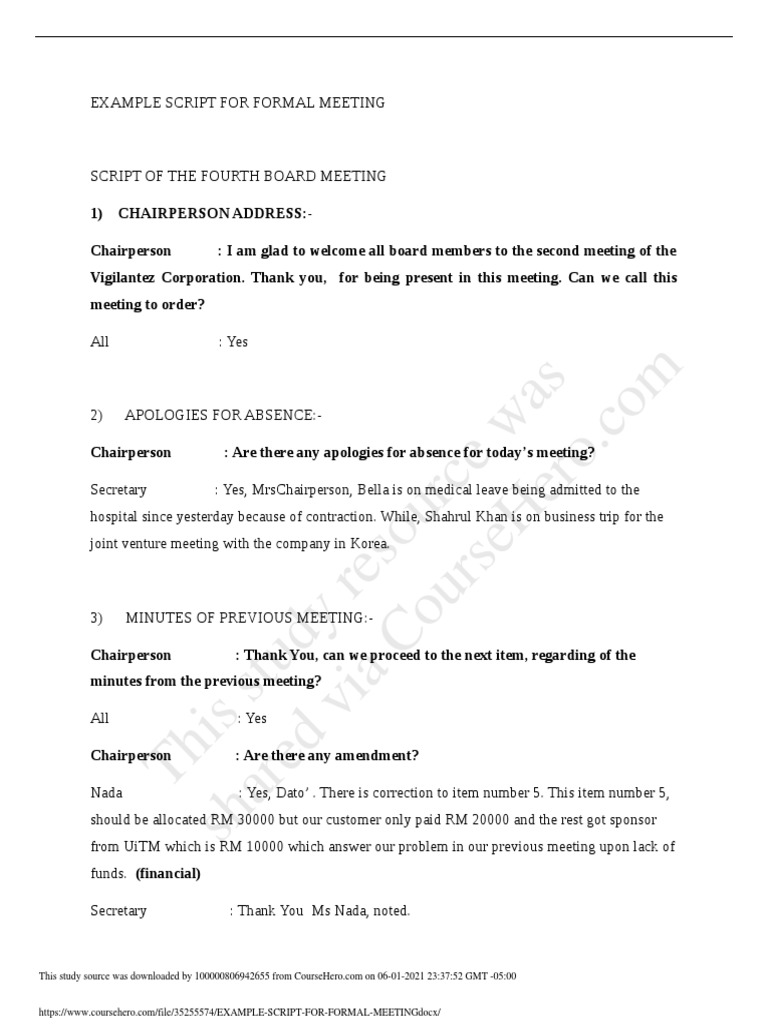 Sample Mock Meeting Script | PDF
