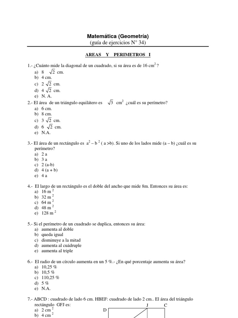 Ejercicios de áreas y perímetros en geometría | PDF | Rectángulo ...