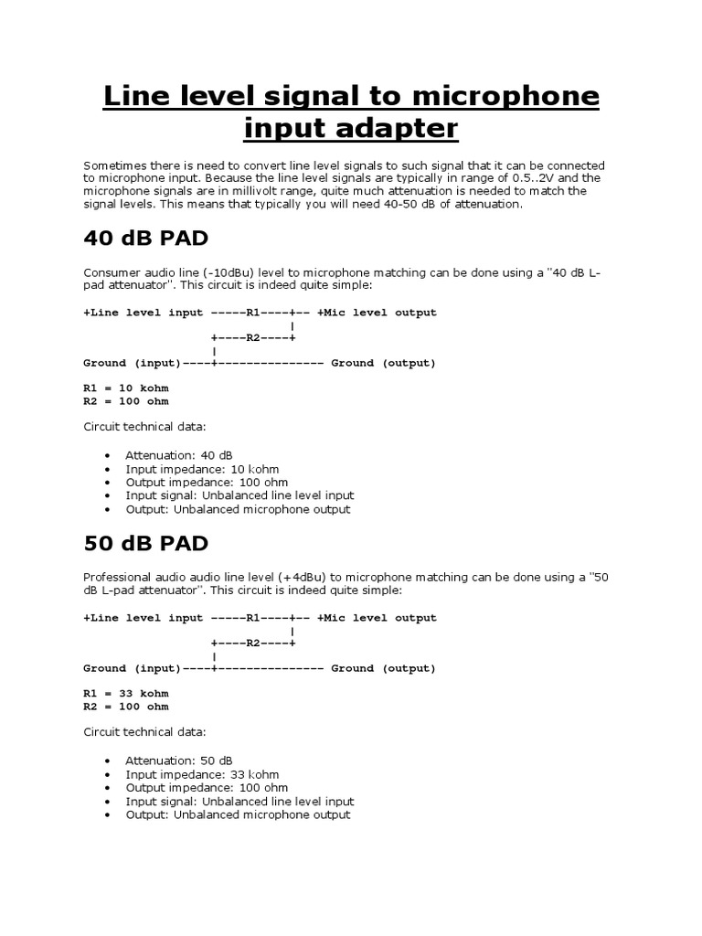 Line Level to Mic Level Converter Guide | PDF | Microphone | Computer ...