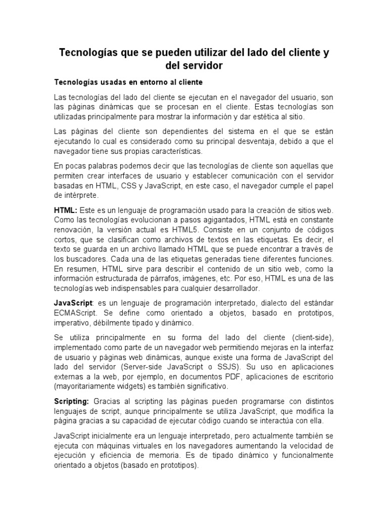 Tecnologías Que Se Pueden Utilizar Del Lado Del Cliente y Del Servidor | PDF | Script Java | Red ...