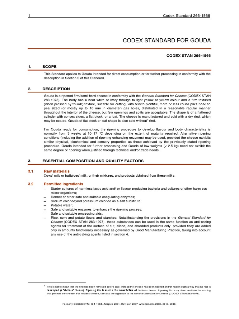 Codex Standard For Gouda | PDF | Cheese | Magnesium
