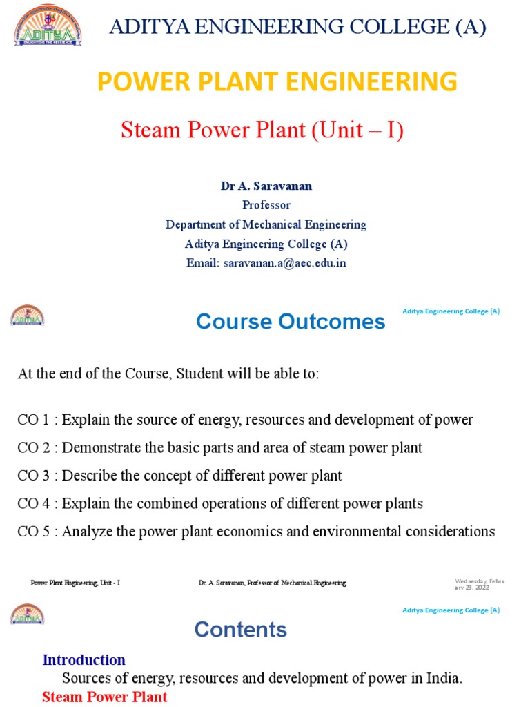 Power Plant Engineering: Aditya Engineering College (A) Aditya ...